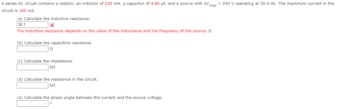 Solved circuit is 160mA.(a) ﻿Calculate the inductive | Chegg.com