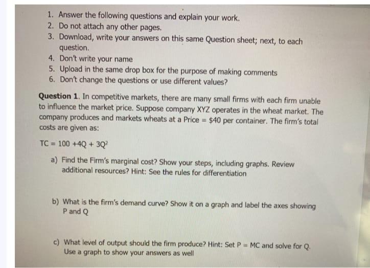 Solved 1. Answer the following questions and explain your | Chegg.com