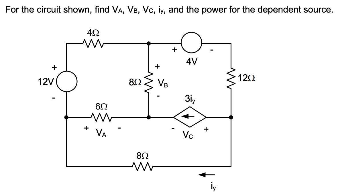 Solved For the circuit shown, find Va, VB, Vc, iy, and the | Chegg.com