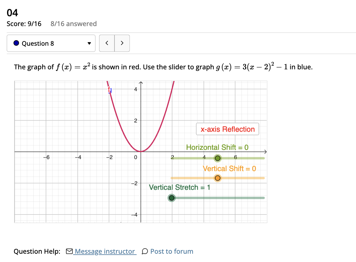 Solved The graph of f(x)=x2 is shown in red. Use the slider | Chegg.com
