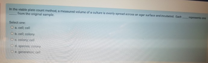 Solved In the viable plate count method, a measured volume | Chegg.com