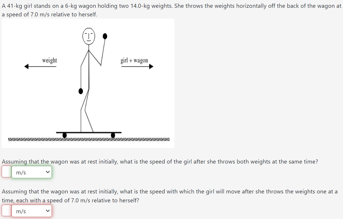 Solved A 41−kg girl stands on a 6−kg wagon holding two | Chegg.com