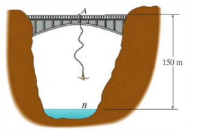 Solved A 75 ﻿kg man bungee jumps off the bridge at point A | Chegg.com