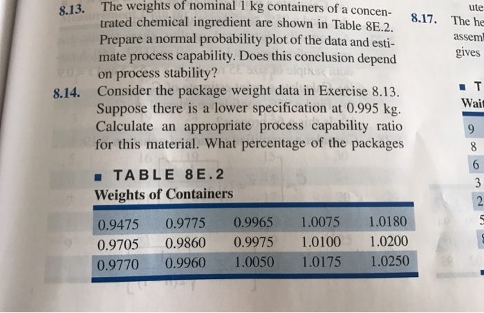 Solved The weights of nominal 1 kg containers of a | Chegg.com