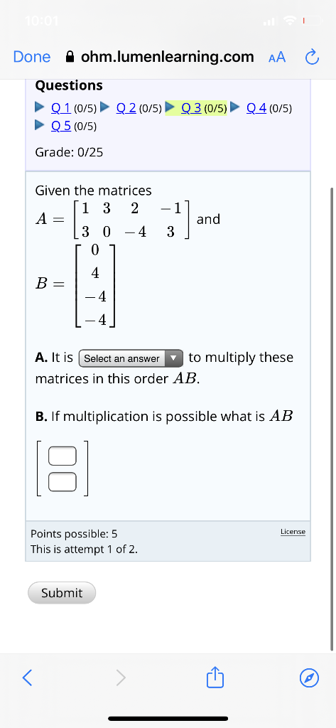 Solved Ć Done ohm.lumenlearning.com AA Questions Q1(0/5) | Chegg.com