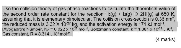 Solved Use the collision theory of gas-phase reactions to | Chegg.com