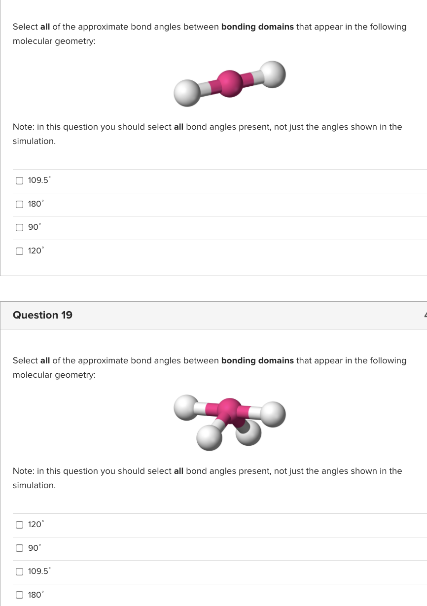 Solved Select all of the approximate bond angles between | Chegg.com