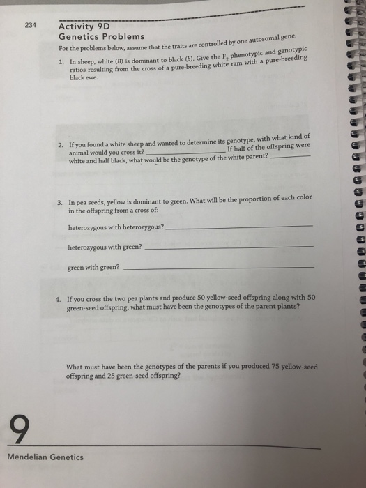 Solved 234 Activity 9D Genetics Problems For the problems | Chegg.com