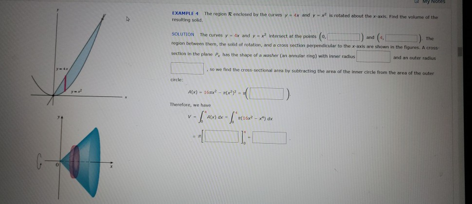 Solved EXAMPLE 4 The region R enclosed by the curves y = 4x | Chegg.com