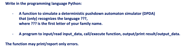 Solved Write in the programming language Python: - A | Chegg.com