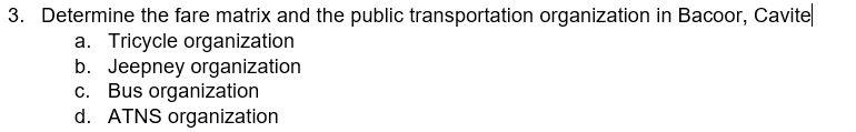 Solved 3. Determine the fare matrix and the public | Chegg.com