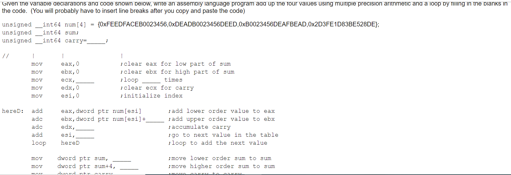 Write assembly language program using the coprocessor | Chegg.com
