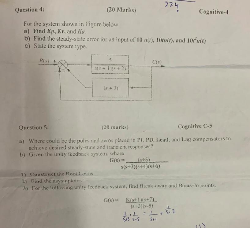Solved For the system shown in Figure below a) Find Kp,Kv, | Chegg.com