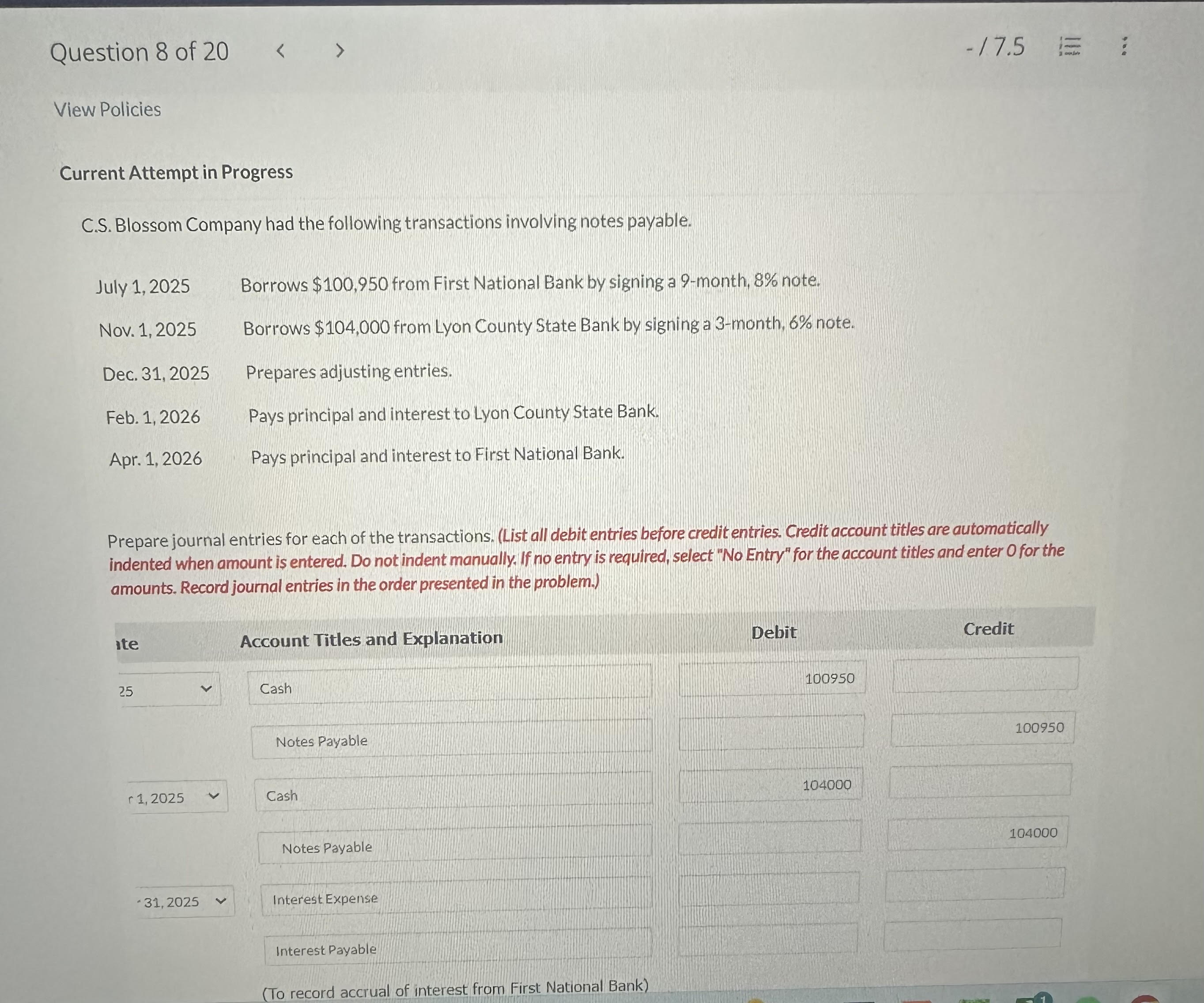 Solved Question 8 ﻿of 20View PoliciesCurrent Attempt in | Chegg.com