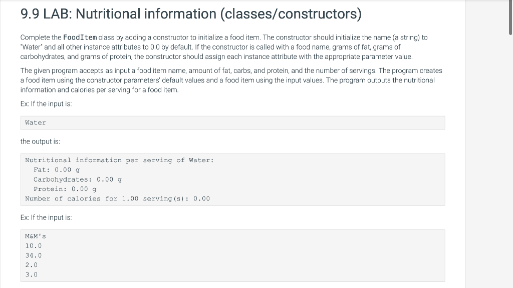 Solved 9.9 LAB: Nutritional information | Chegg.com