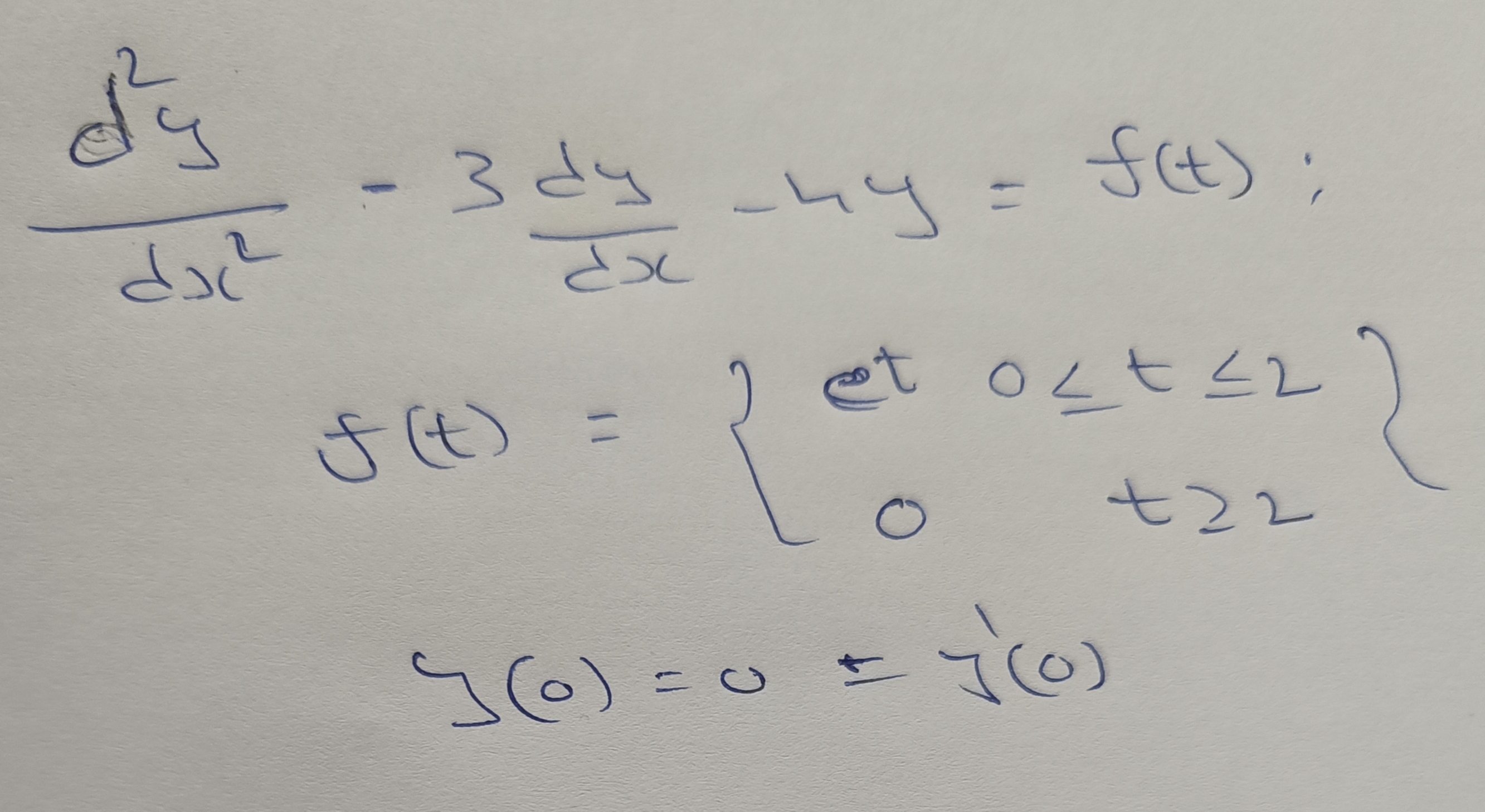 Solved d2ydx2-3dydx-4y=f(t)f(t)={et,0≤t≤20,t22y(0)=0=y'(0) | Chegg.com