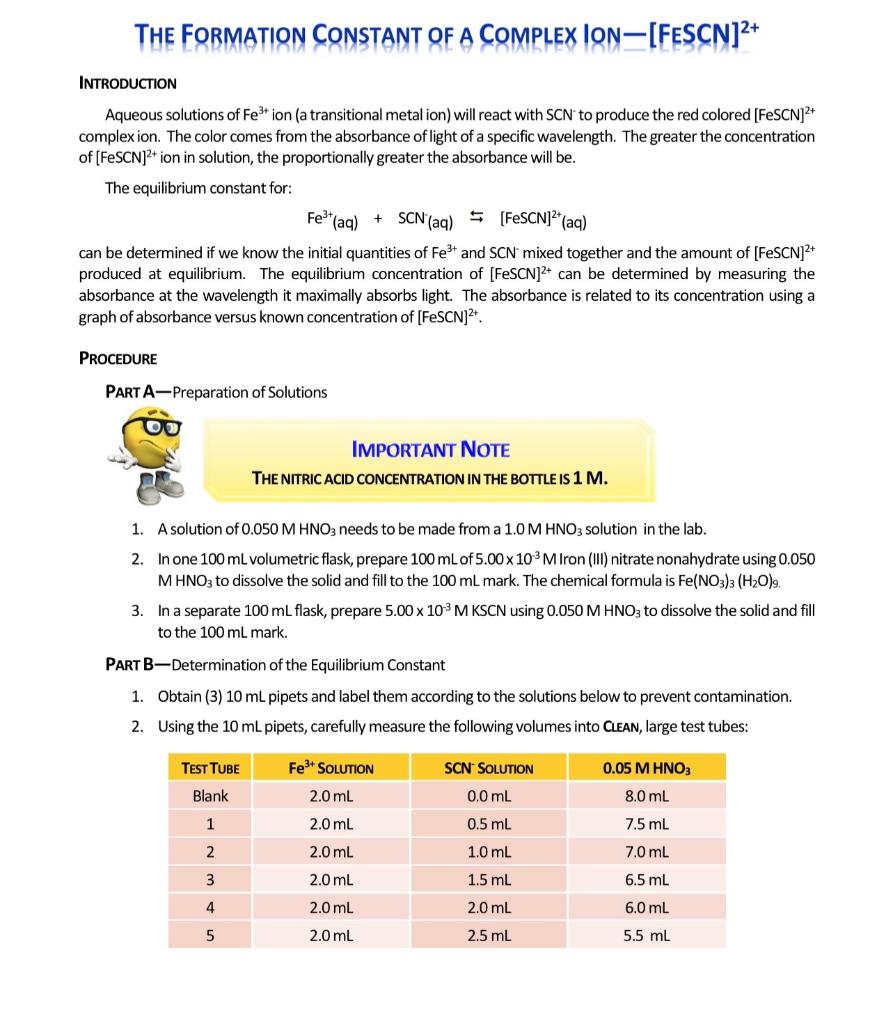 Solved THE FORMATION CONSTANT OF A COMPLEX ION-[FESCN] ]2+ | Chegg.com