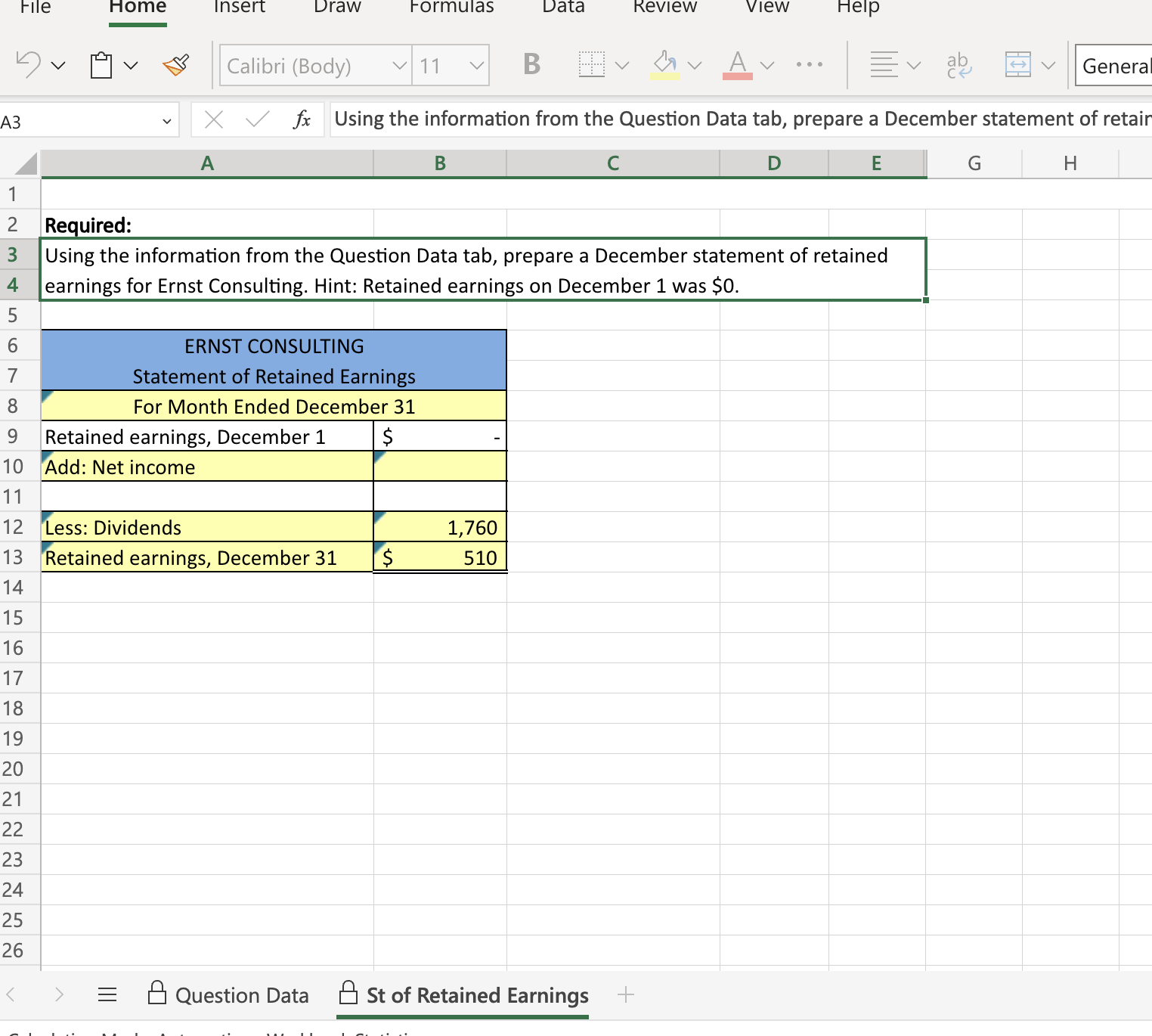 Solved File Home Insert Draw Formulas Data Review View Help | Chegg.com