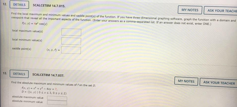 Solved 12. DETAILS SCALCET8M 14.7.015. MY NOTES ASK YOUR | Chegg.com
