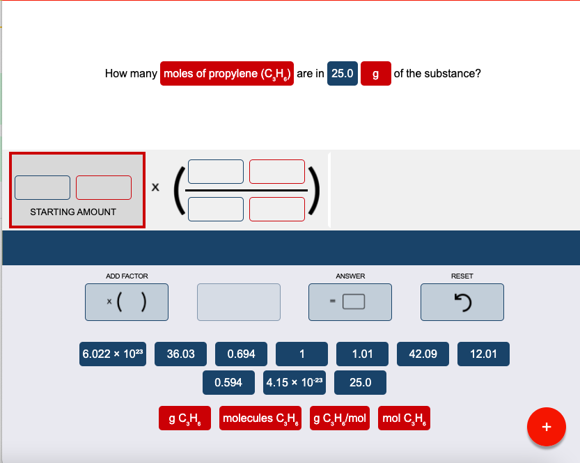 Solved How many moles of propylene (CH) are in 25.0 g of the | Chegg.com