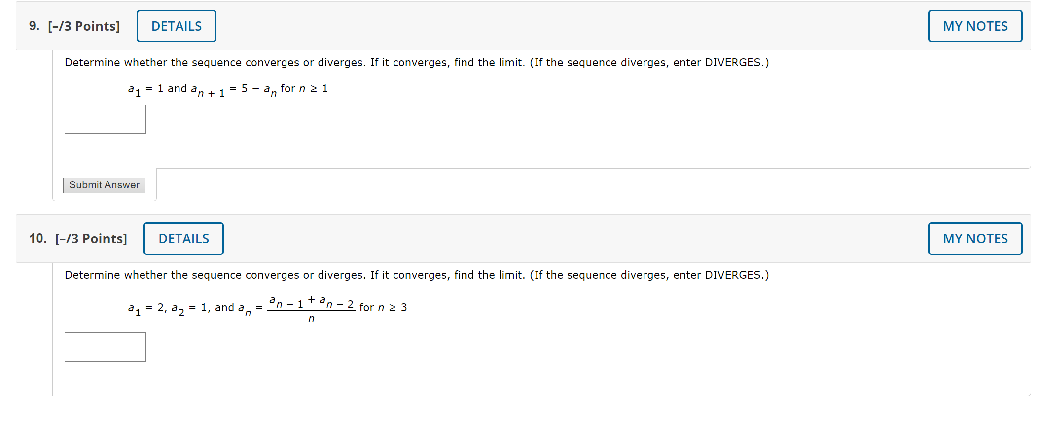 Determine whether the sequence converges or diverges. | Chegg.com