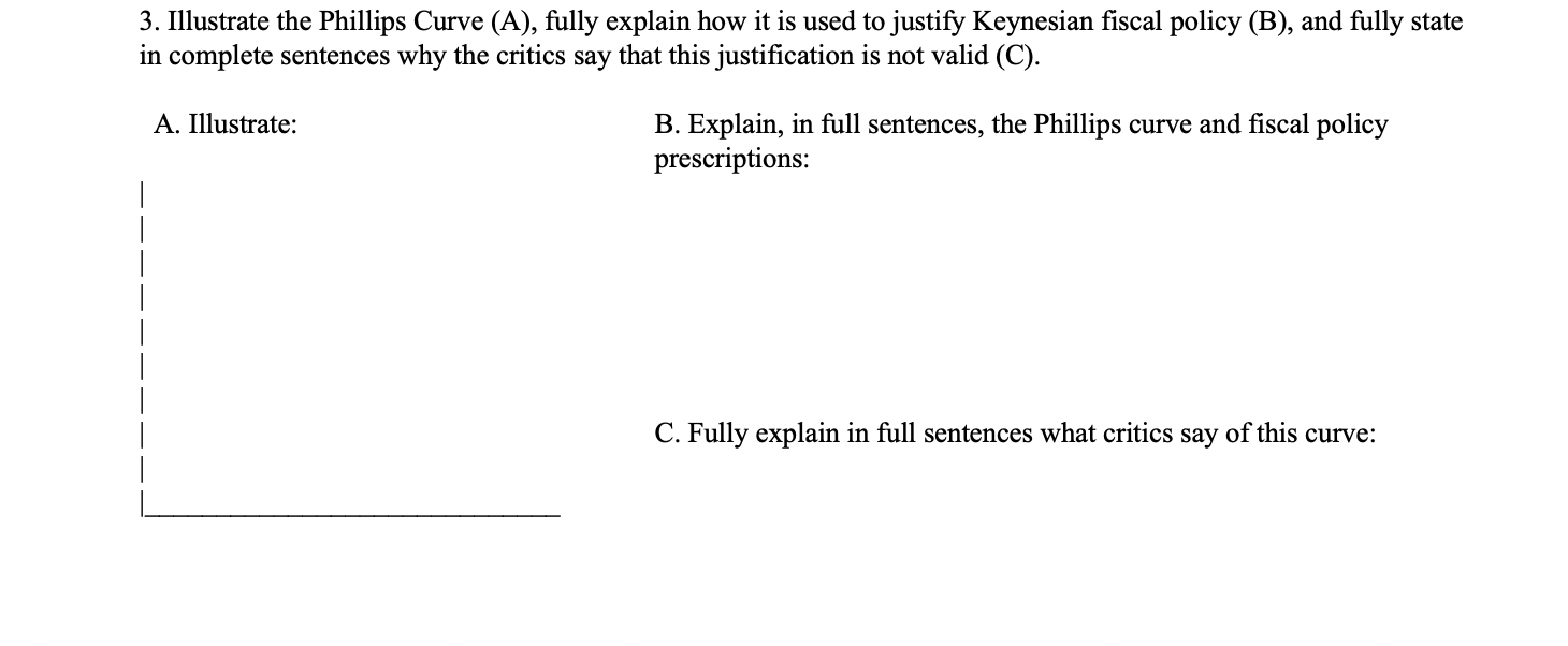 Solved 3. Illustrate the Phillips Curve (A), fully explain | Chegg.com