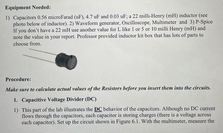 ECEN 206 Lab 6 RC and RL Circuits due Dec 5 | Chegg.com