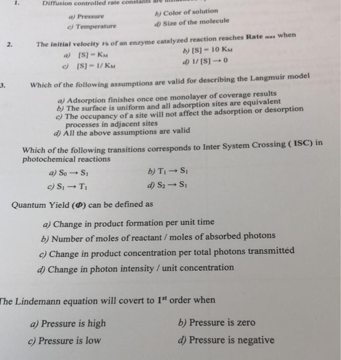 Solved Diffusion controlled rate constant e b) Color of | Chegg.com