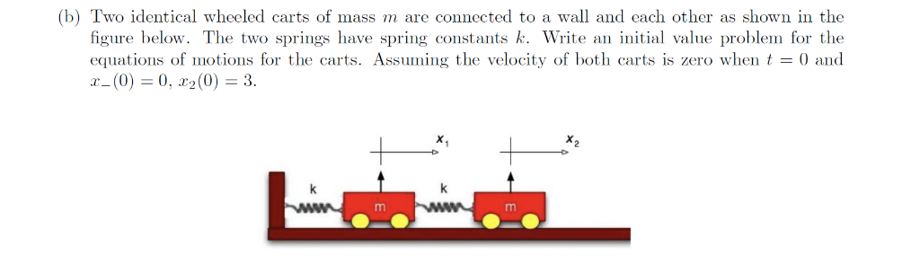 Solved (b) Two identical wheeled carts of mass m are | Chegg.com