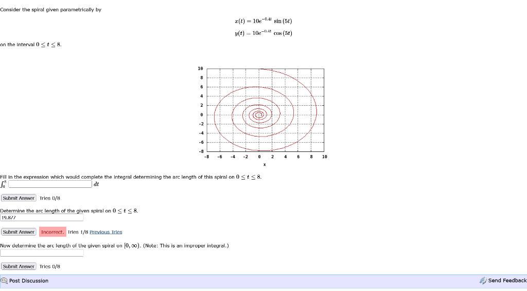 Solved Consider the spiral given parametrically by (t) = 100 | Chegg.com