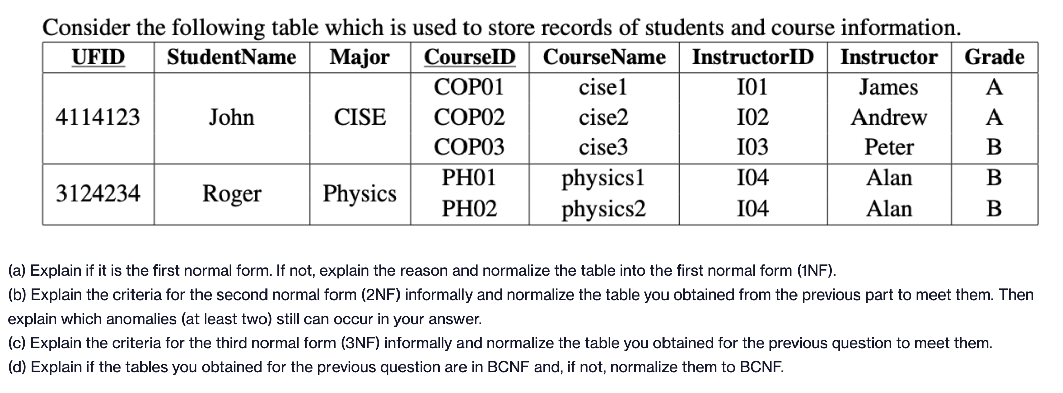 Solved a) Explain if it is the first normal form. If not, | Chegg.com
