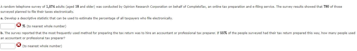 Solved surveyed planned to file their taxes electronically. | Chegg.com