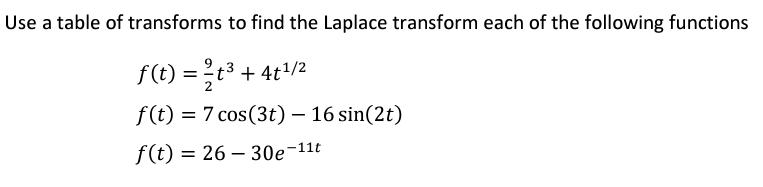 Solved Use a table of transforms to find the Laplace | Chegg.com