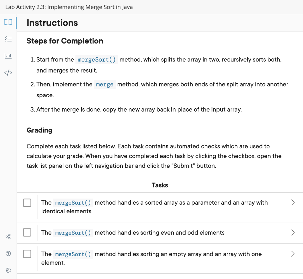 Solved Lab Activity 2.3: Implementing Merge Sort in Java | Chegg.com