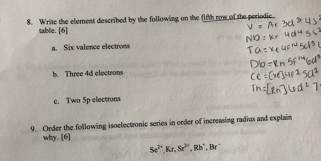 Solved 8. Write the element described by the following on | Chegg.com