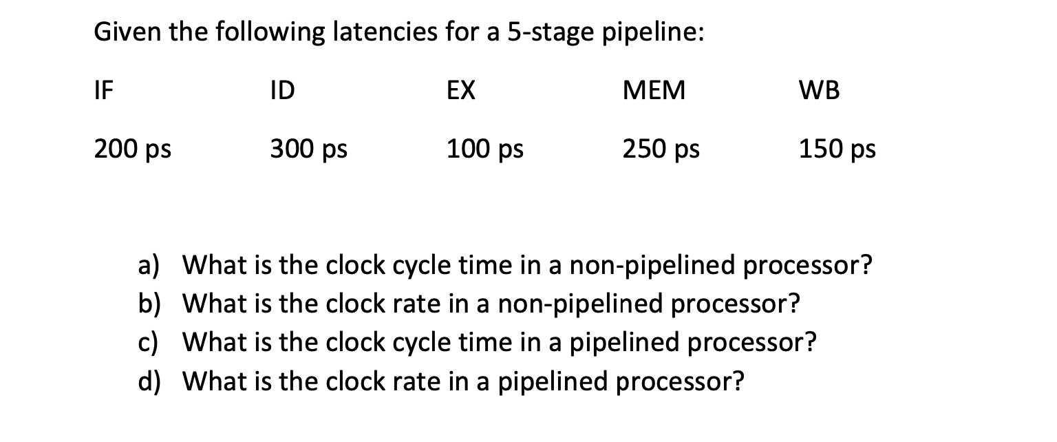 Solved Given the following latencies for a 5-stage pipeline: | Chegg.com