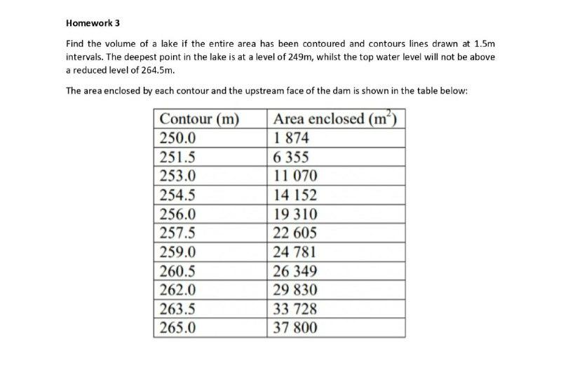 Solved Homework 3 Find the volume of a lake if the entire | Chegg.com