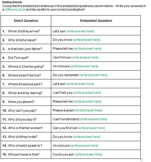 Solved Instructions Complete The Embedded Sentences In The Chegg
