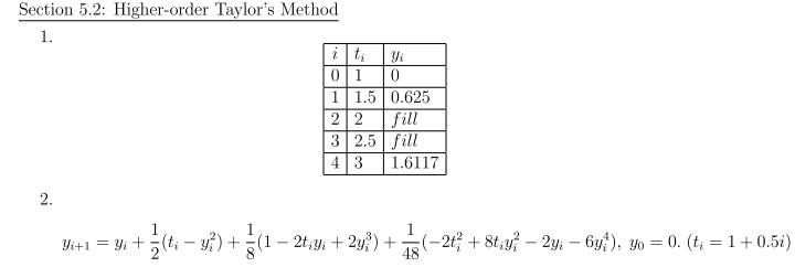 Solved Section 5.2: Higher-order Taylor's Method 1. Use | Chegg.com