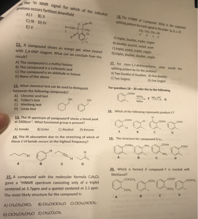 Solved H NMR signal for which of the indicated16. The H-NMR | Chegg.com