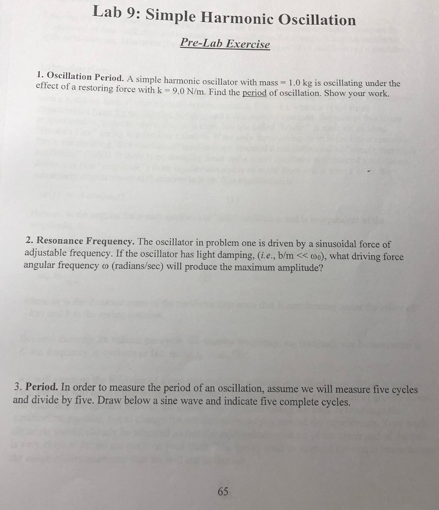 Solved Lab 9: Simple Harmonic Oscillation Pre-Lab Exercise | Chegg.com