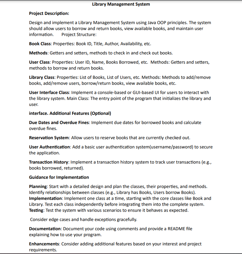 Solved Library Management SystemProject Description:Design | Chegg.com