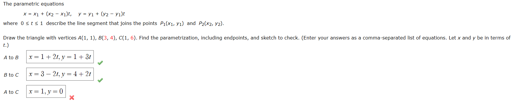 Solved The parametric equations x = x1 + (x2 - x1)t, y = yı | Chegg.com