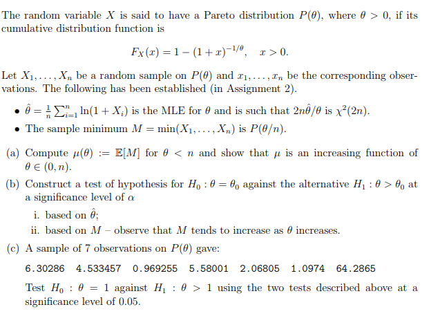 Solved The random variable X is said to have a Pareto | Chegg.com