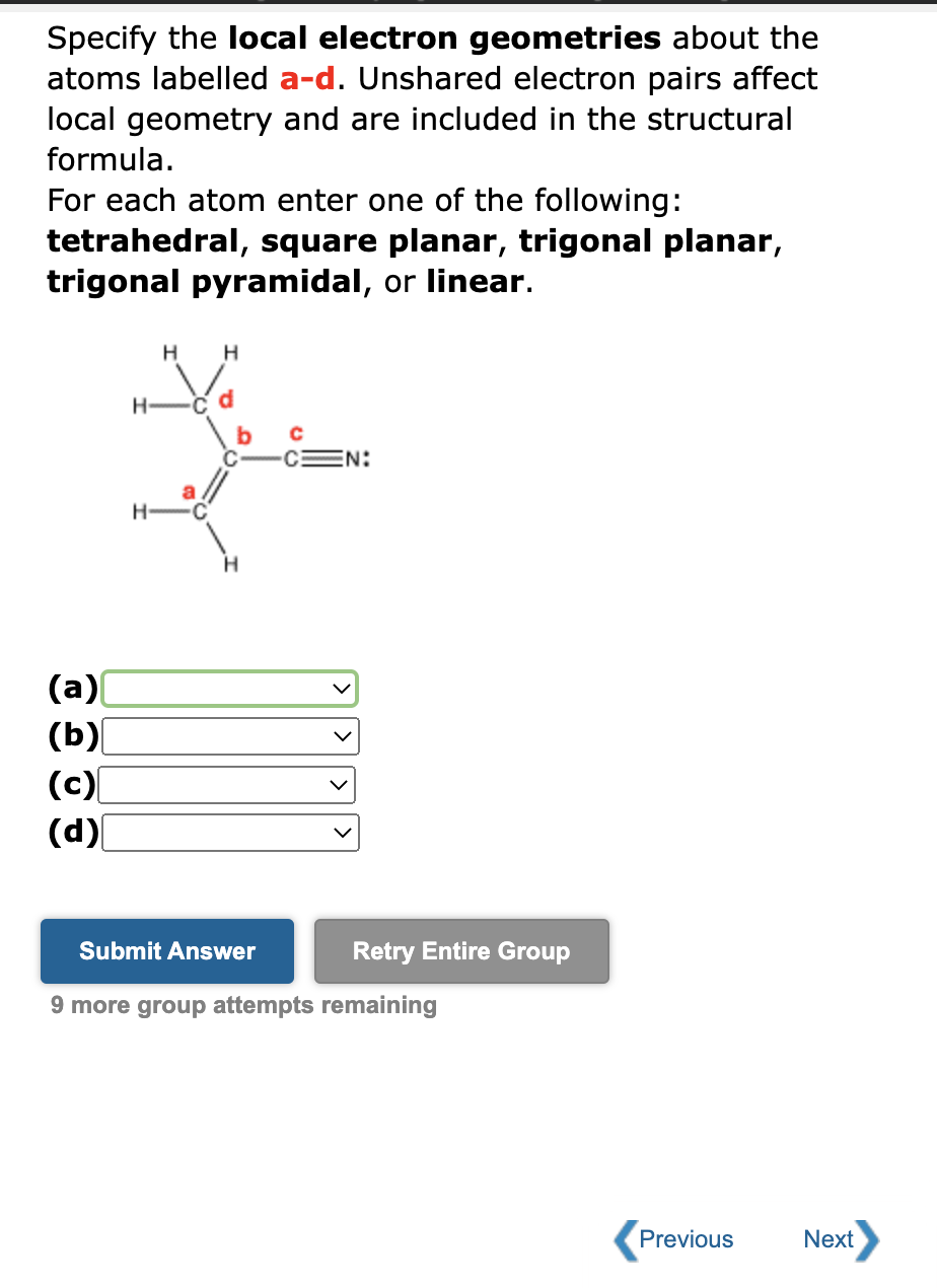 Solved Specify the local electron geometries about the atoms | Chegg.com