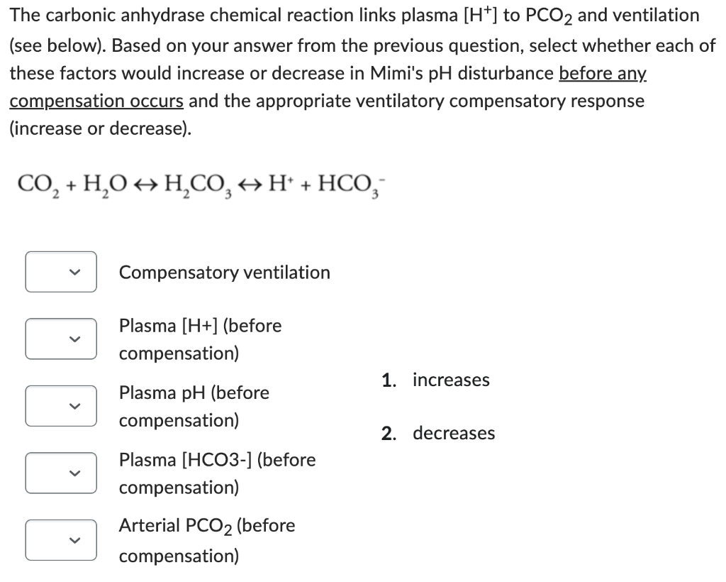 Solved The carbonic anhydrase chemical reaction links plasma | Chegg.com
