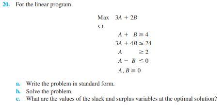 20. For the linear program Max3A+2B s.t. | Chegg.com