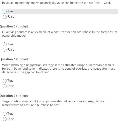 Solved In value engineering and value analysis, value can be | Chegg.com