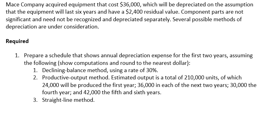 Solved Mace Company acquired equipment that cost $36,000, | Chegg.com