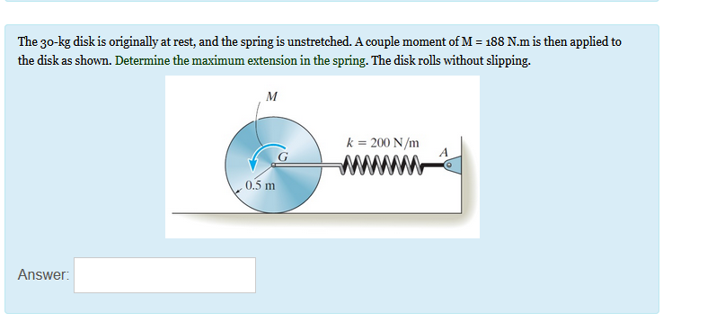 Solved The 30-kg disk is originally at rest, and the spring | Chegg.com